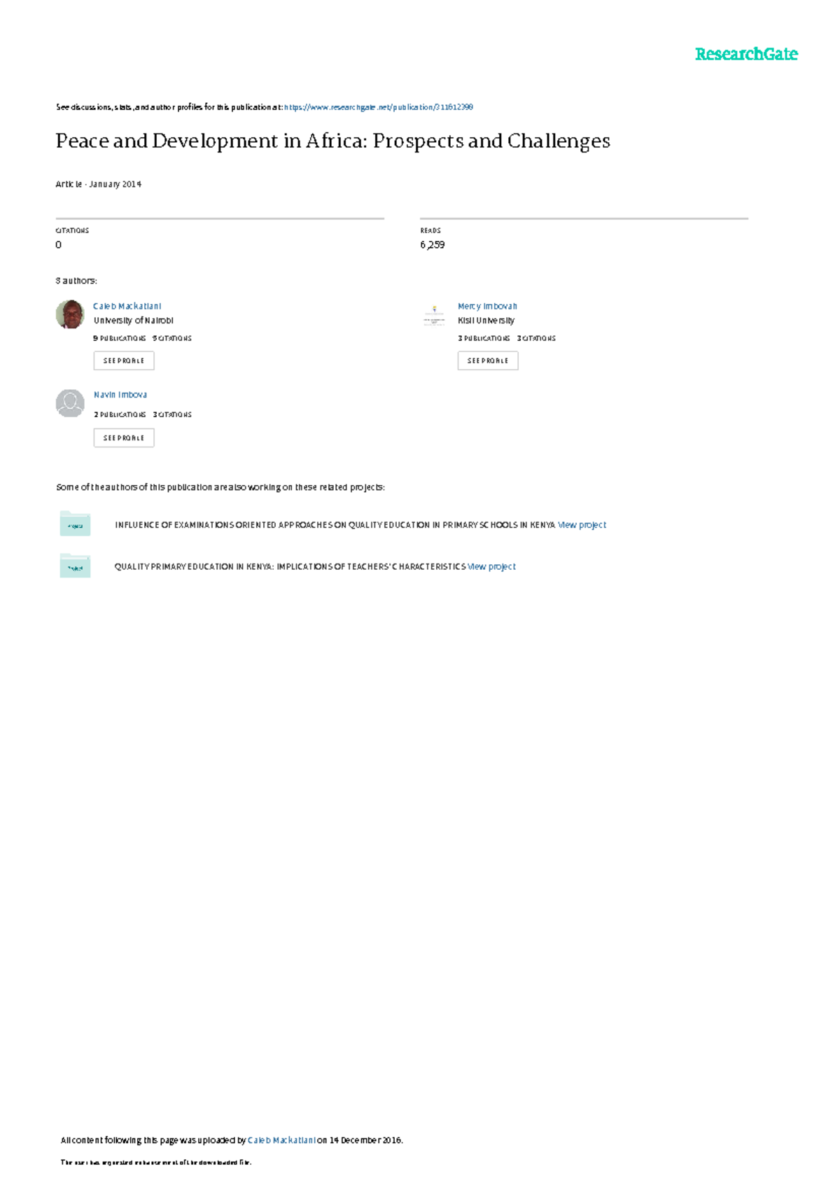 Peace and development 2 - Development planning and Project Analysis ...