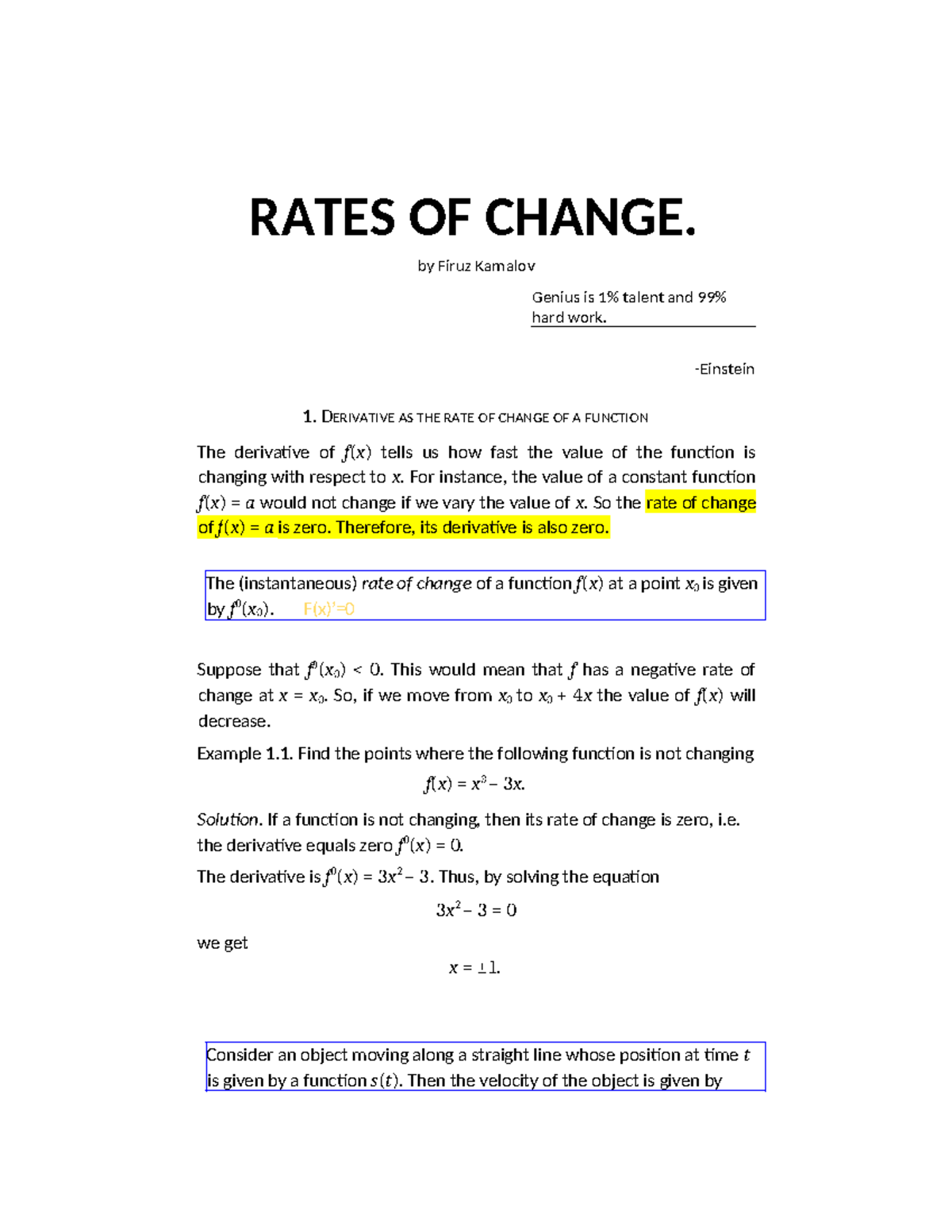 3 Rate of Change - calculus 1 - RATES OF CHANGE. by Firuz Kamalov ...