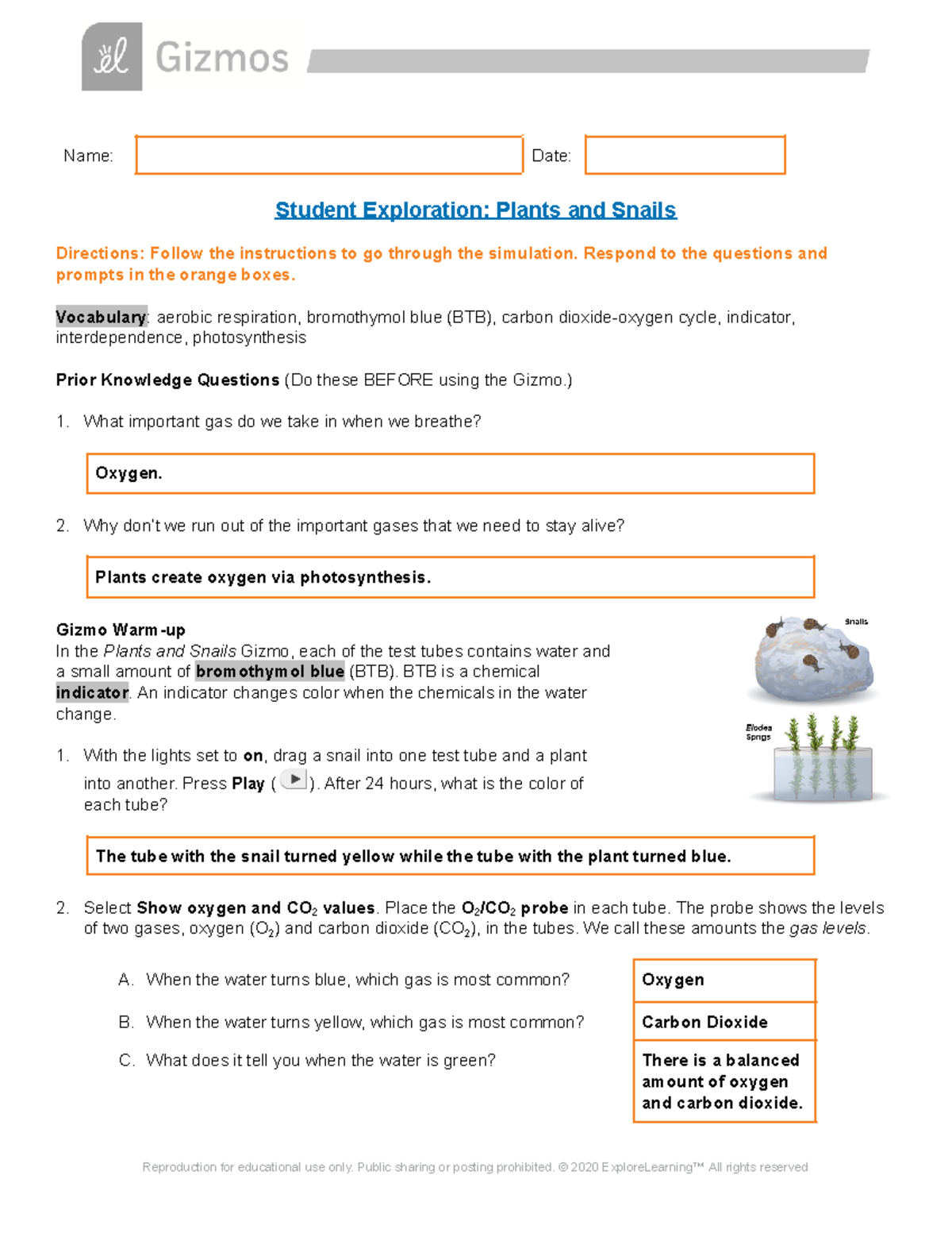 Plants Snails Gizmo - Name: Date: Student Exploration: Plants and ...