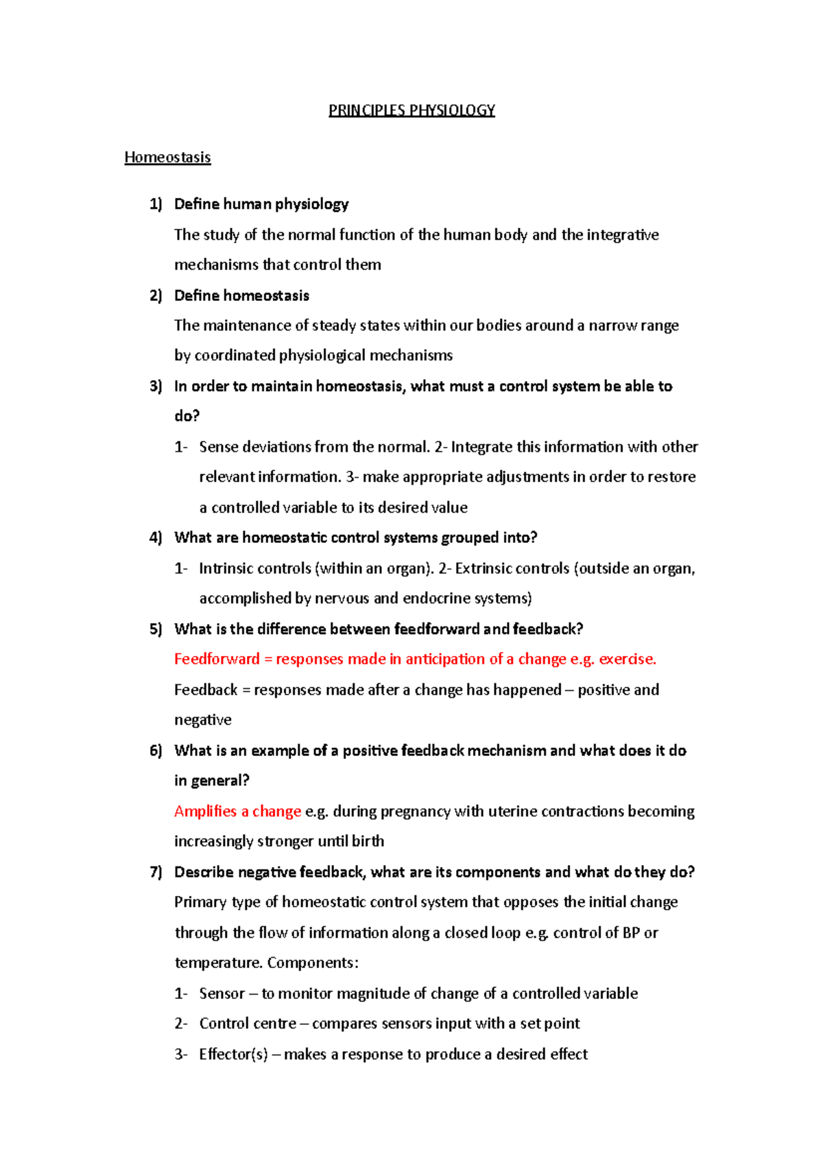 Principles Physiology copy - PRINCIPLES PHYSIOLOGY Homeostasis Define ...