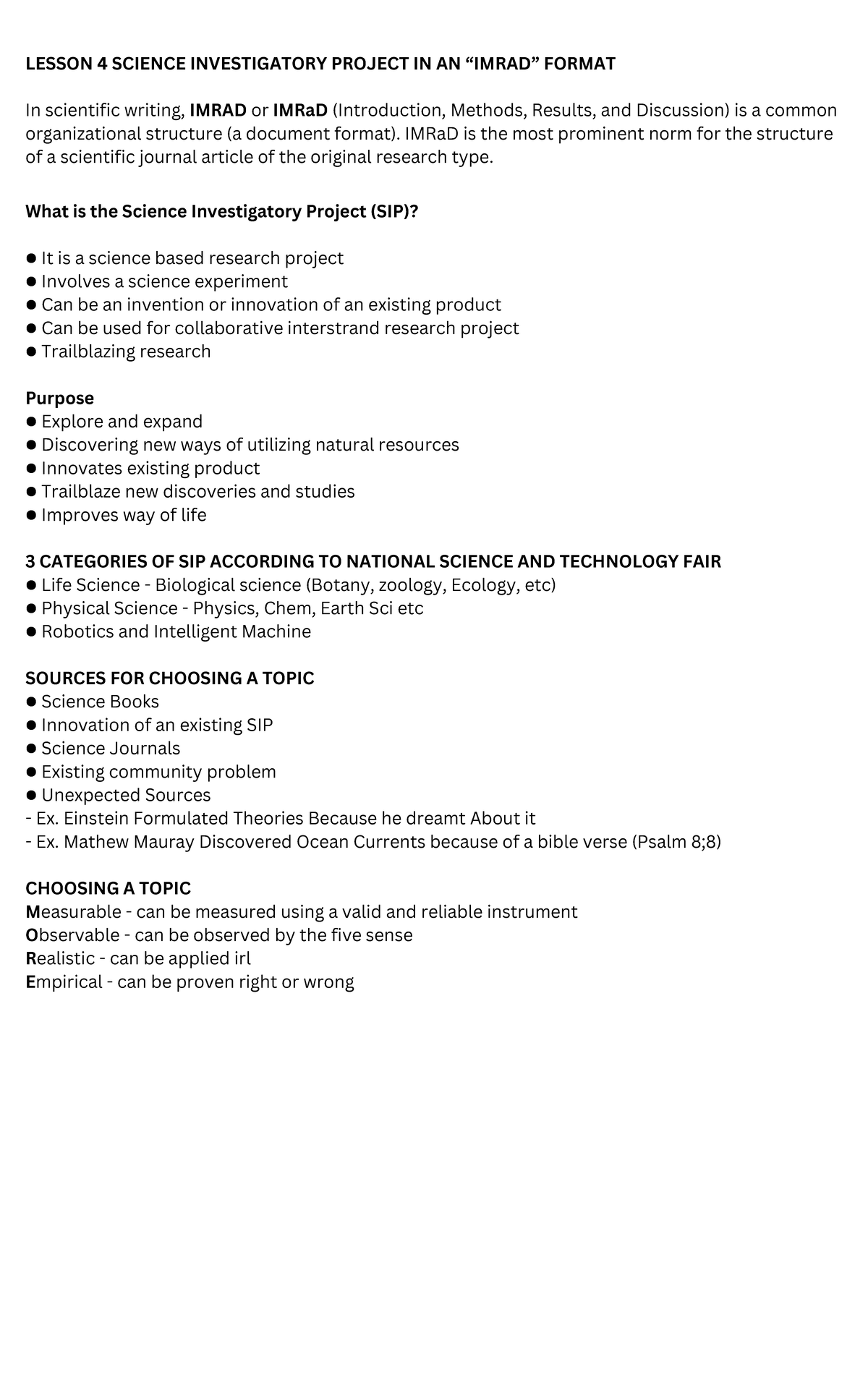 IMRa D PR2 Reviewer - LESSON 4 SCIENCE INVESTIGATORY PROJECT IN AN ...