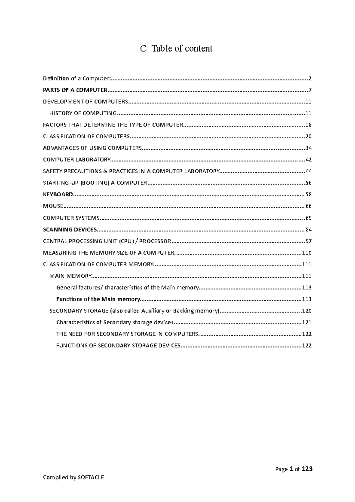C Table of content - HCB 0105 Foundation of Computer System - C Table ...
