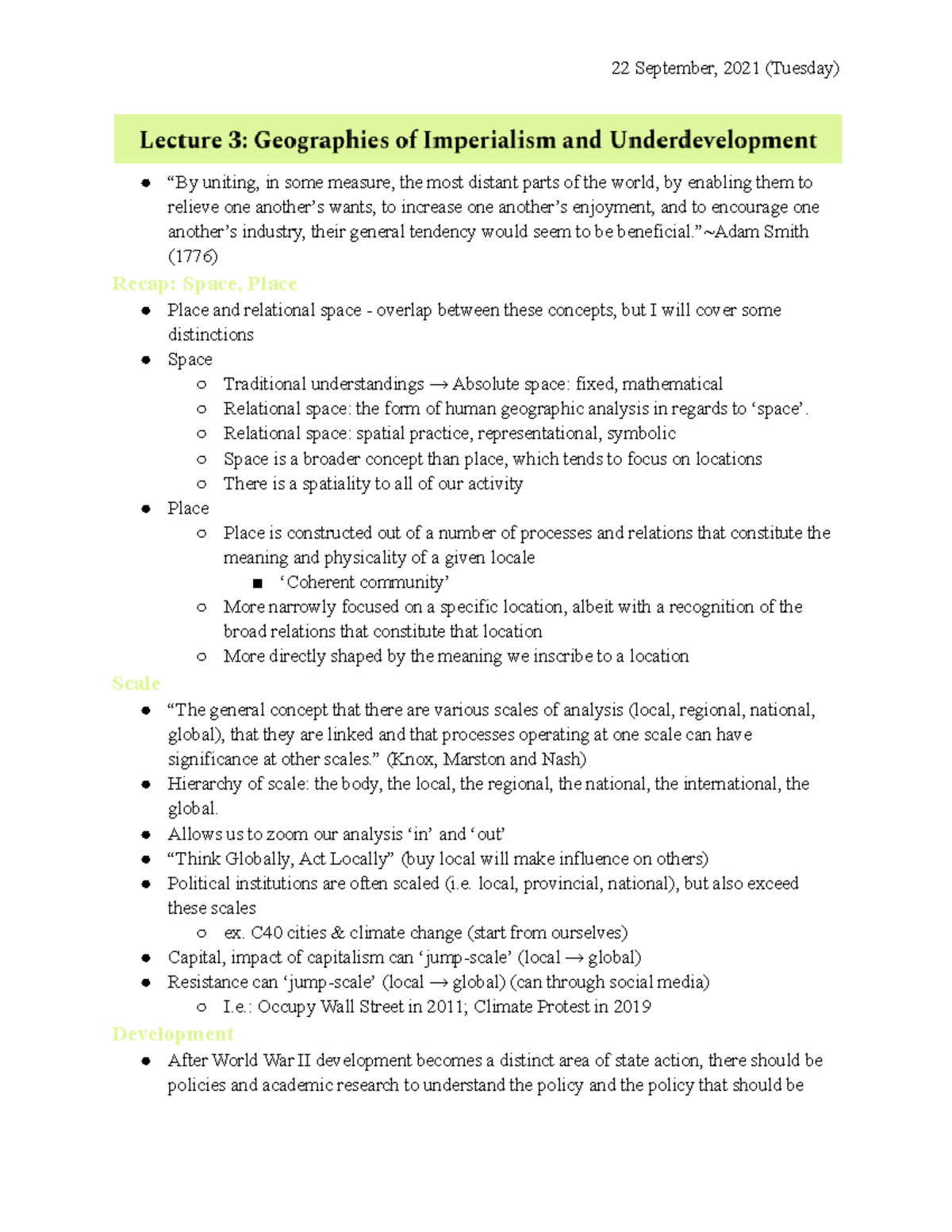 Lecture 3 Geographies of Imperialism and Underdevelopment - “By uniting ...