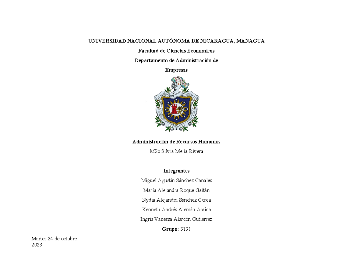 ARH RRHH ACT5 - rrhh - UNIVERSIDAD NACIONAL AUTÓNOMA DE NICARAGUA ... ARH RRHH ACT5 - rrhh - UNIVERSIDAD NACIONAL AUTÓNOMA DE NICARAGUA ...