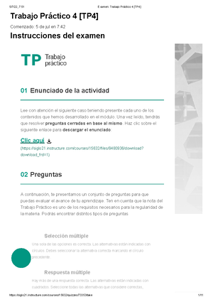 Examen Trabajo Práctico 4 [TP4].pdf diseno y evaluacion de puestos - Diseño y Evaluación de ...