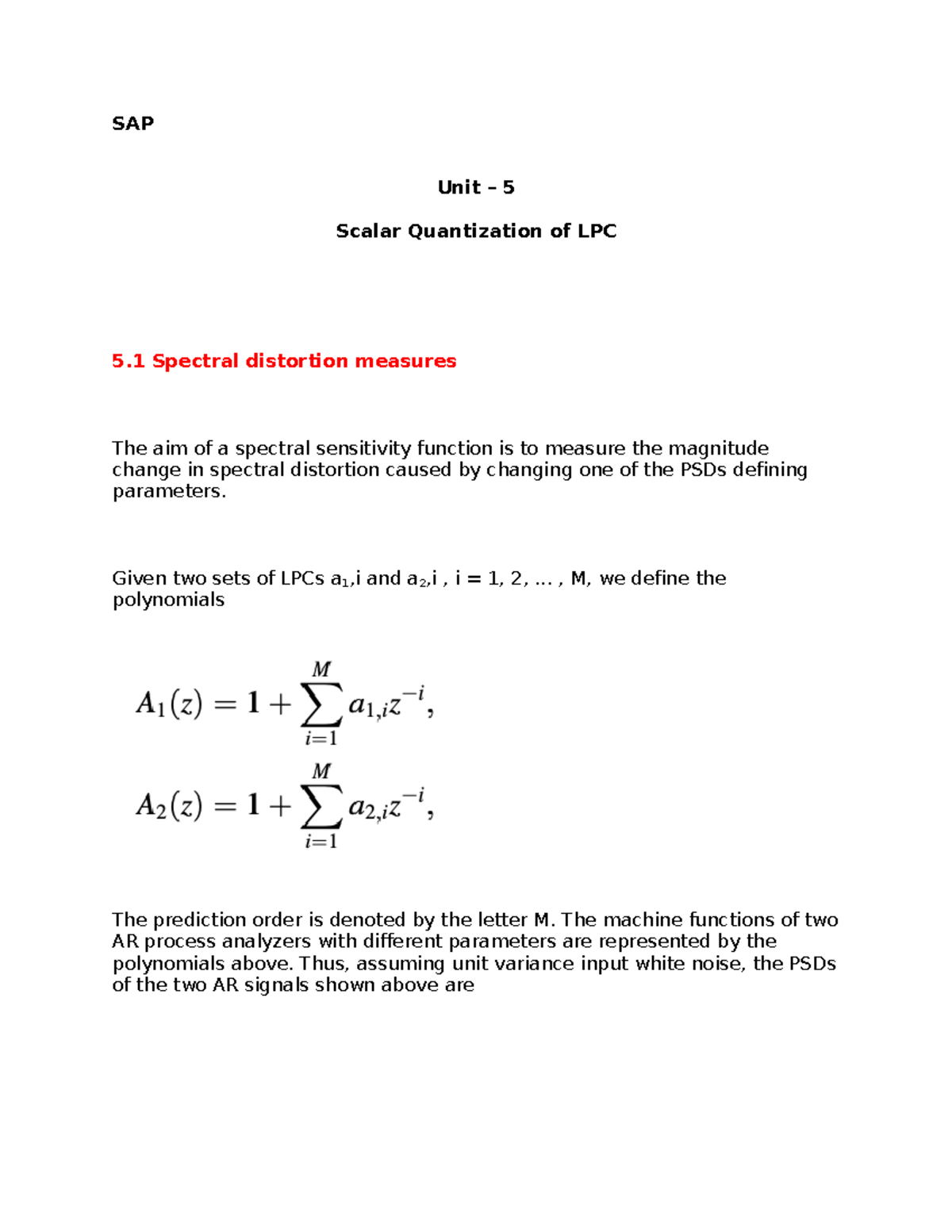 Sap 5 Scalar Quantization Of Lpc Spectral Distortion Measures Quantization Based Sap Unit