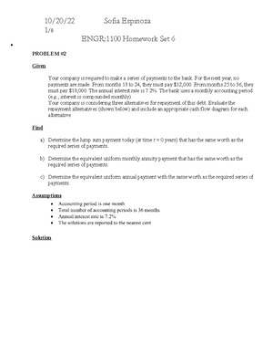 Homework 6 Engineering Problem Solving - ENGR:1100 Homework Set 6 Problem 2 Your company must ...