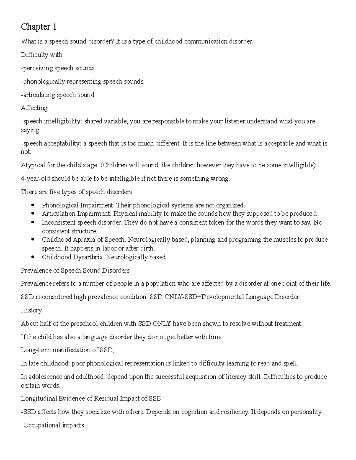 Chapters 1, 2, 3, 4, and 5 - Chapter 1 What is a speech sound disorder ...