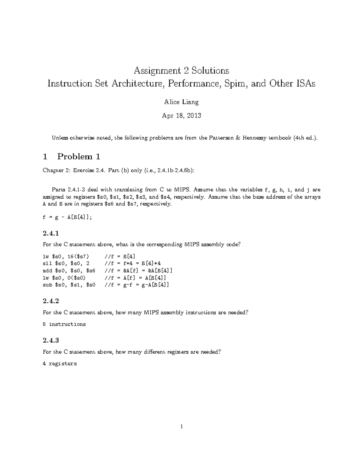 Assignment 2 solutions - Assignment 2 Solutions Instruction Set ...