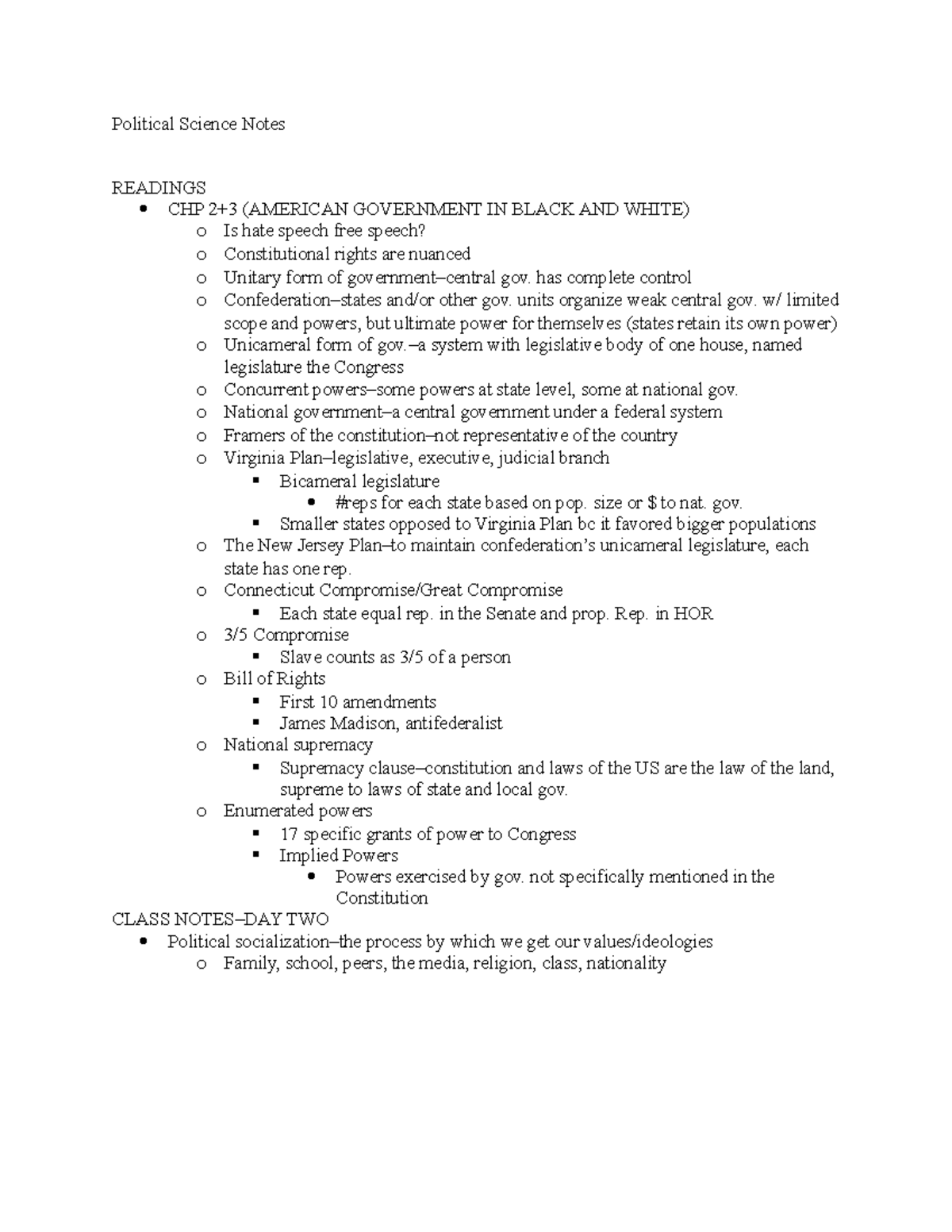 Political Science Notes - Political Science Notes READINGS CHP 2+3 ...