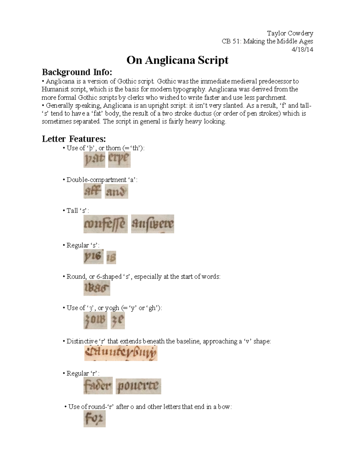 Handout on Anglicana Script - Taylor Cowdery CB 51: Making the Middle ...