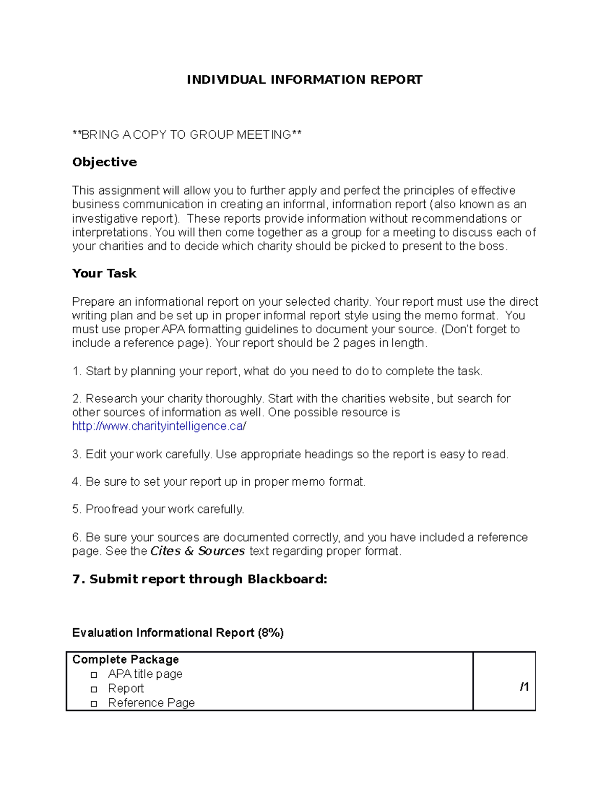 Individual Information Report - INDIVIDUAL INFORMATION REPORT BRING A ...