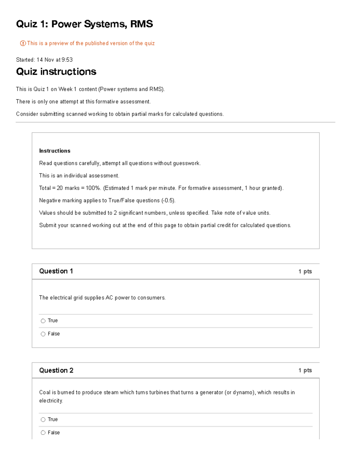 Quiz Quiz 1 Power Systems RMS - Quiz 1: Power Systems, RMS This is a ...