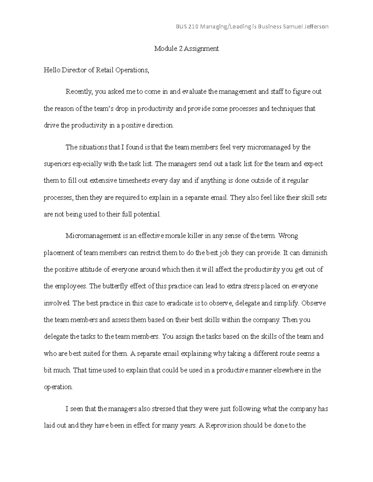 Module 2 Assignment BUS210 - BUS 210 Managing/Leading is Business ...