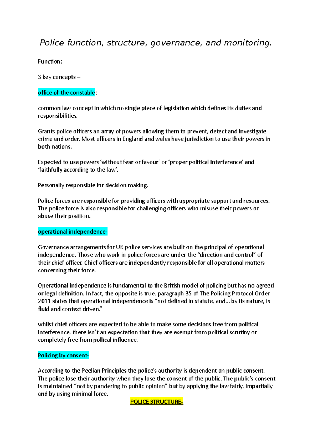 Police Function Structure Governance and Monitoring - Studocu