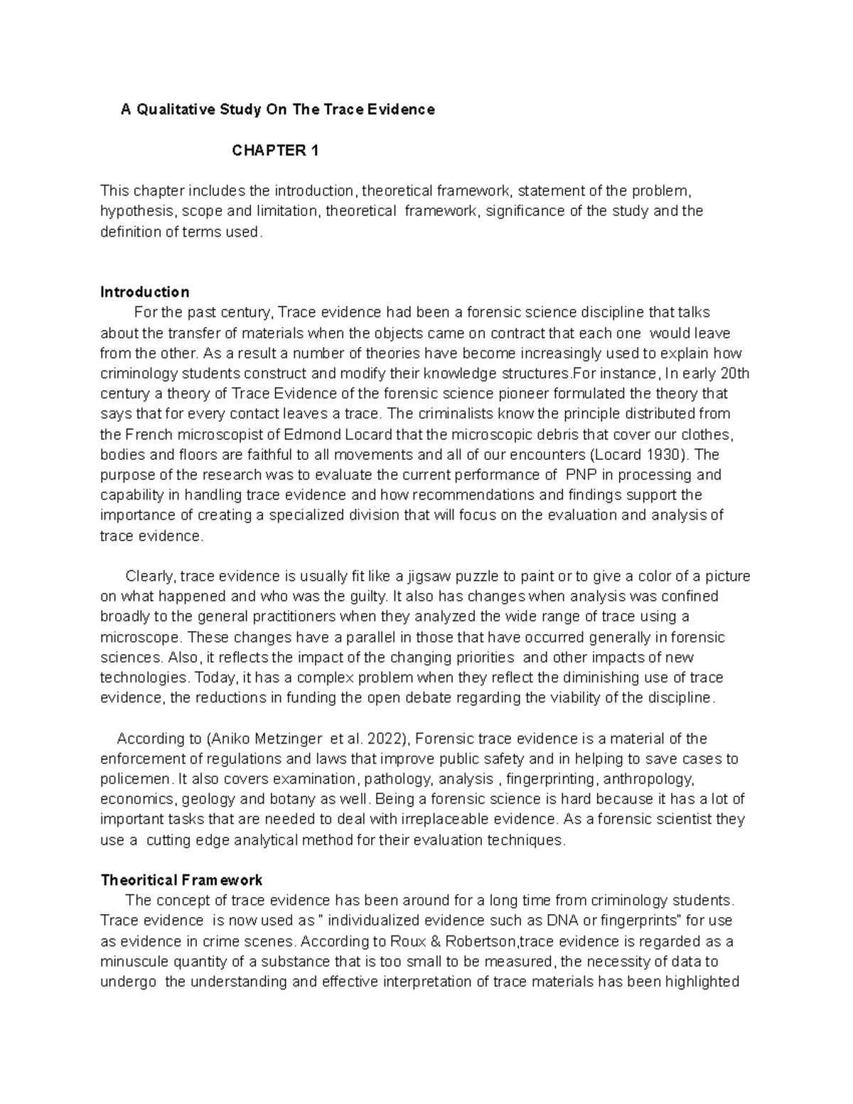 Chapter-1 - None - A Qualitative Study On The Trace Evidence CHAPTER 1 ...