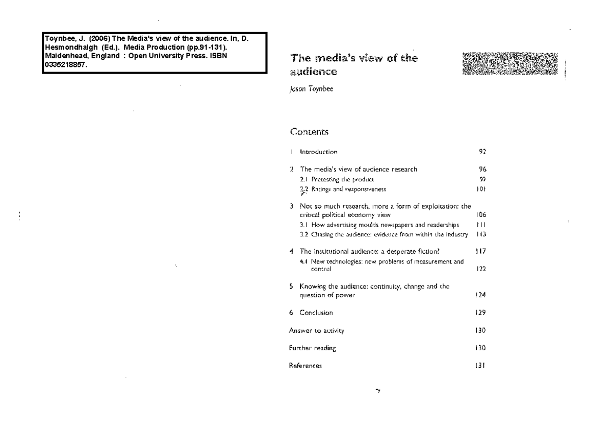 Dm2 - media - The media's view of the audience ####### Jason Toynbee ...