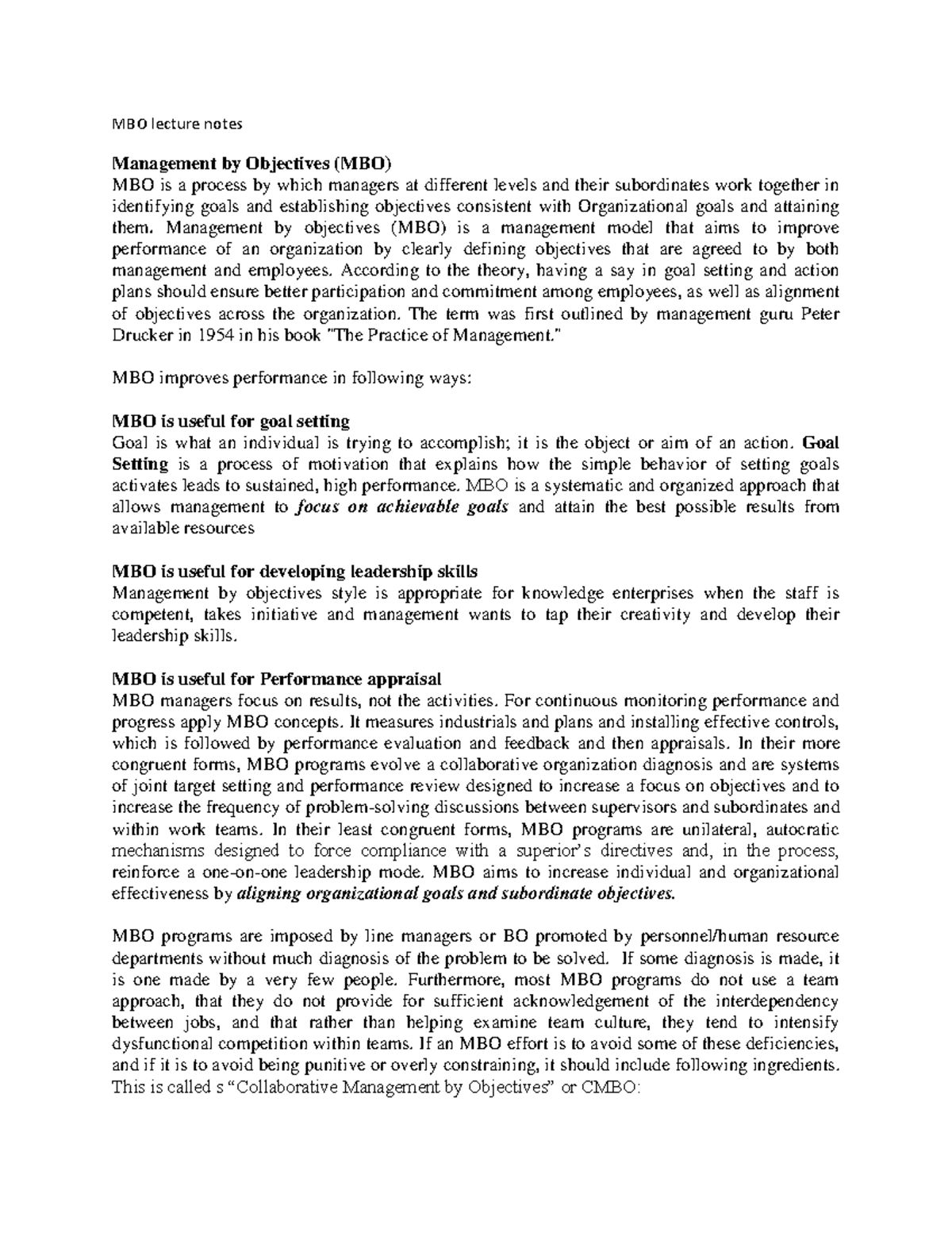 426437486 MBO lecture notes docx - MBO lecture notes Management by ...