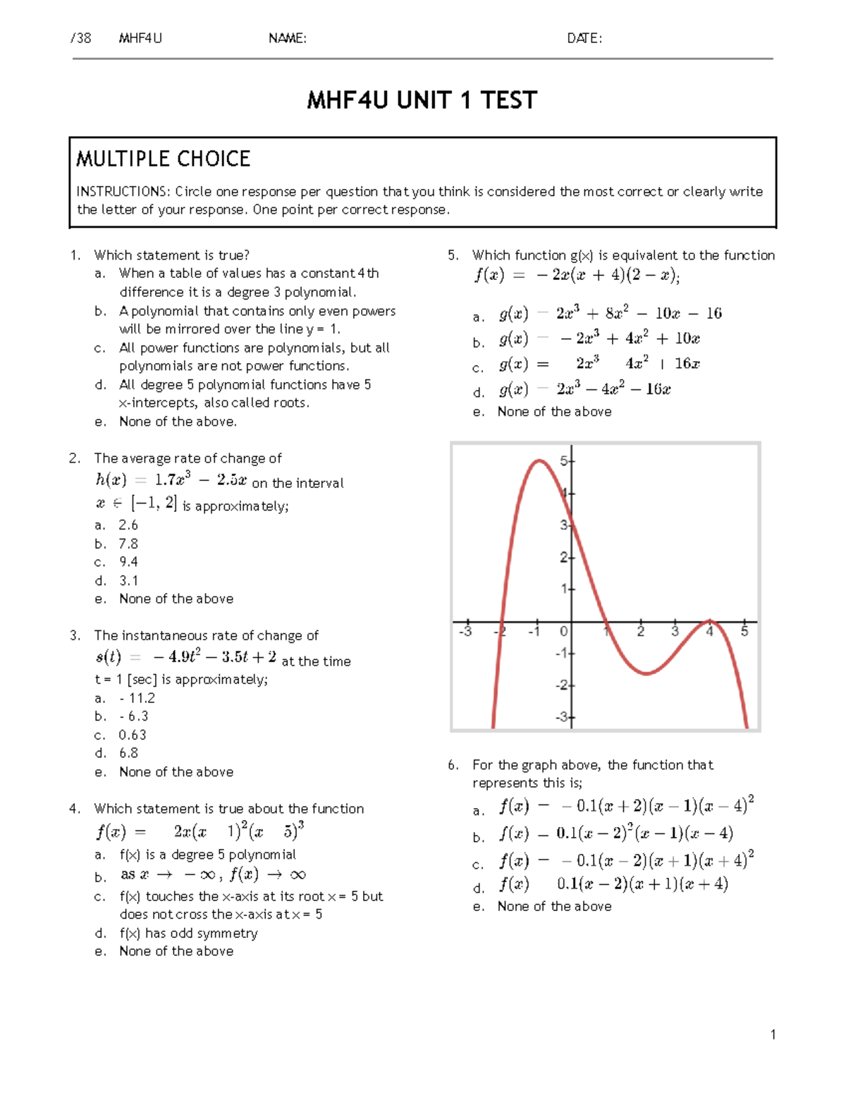 MHF4U UNIT 1 TEST virtual (1) - /38 MHF4U NAME: DATE: MHF4U UNIT 1 TEST ...