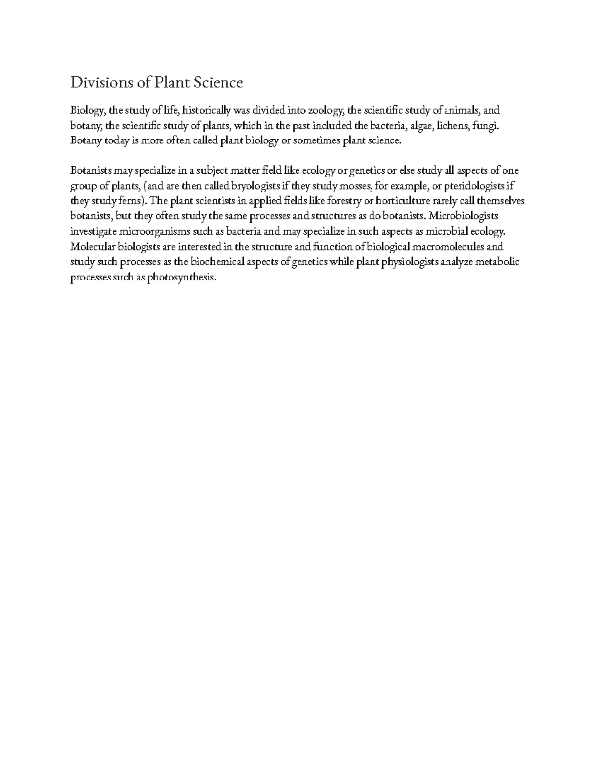 Divisions of Plant Science - Divisions of Plant Science Biology, the ...