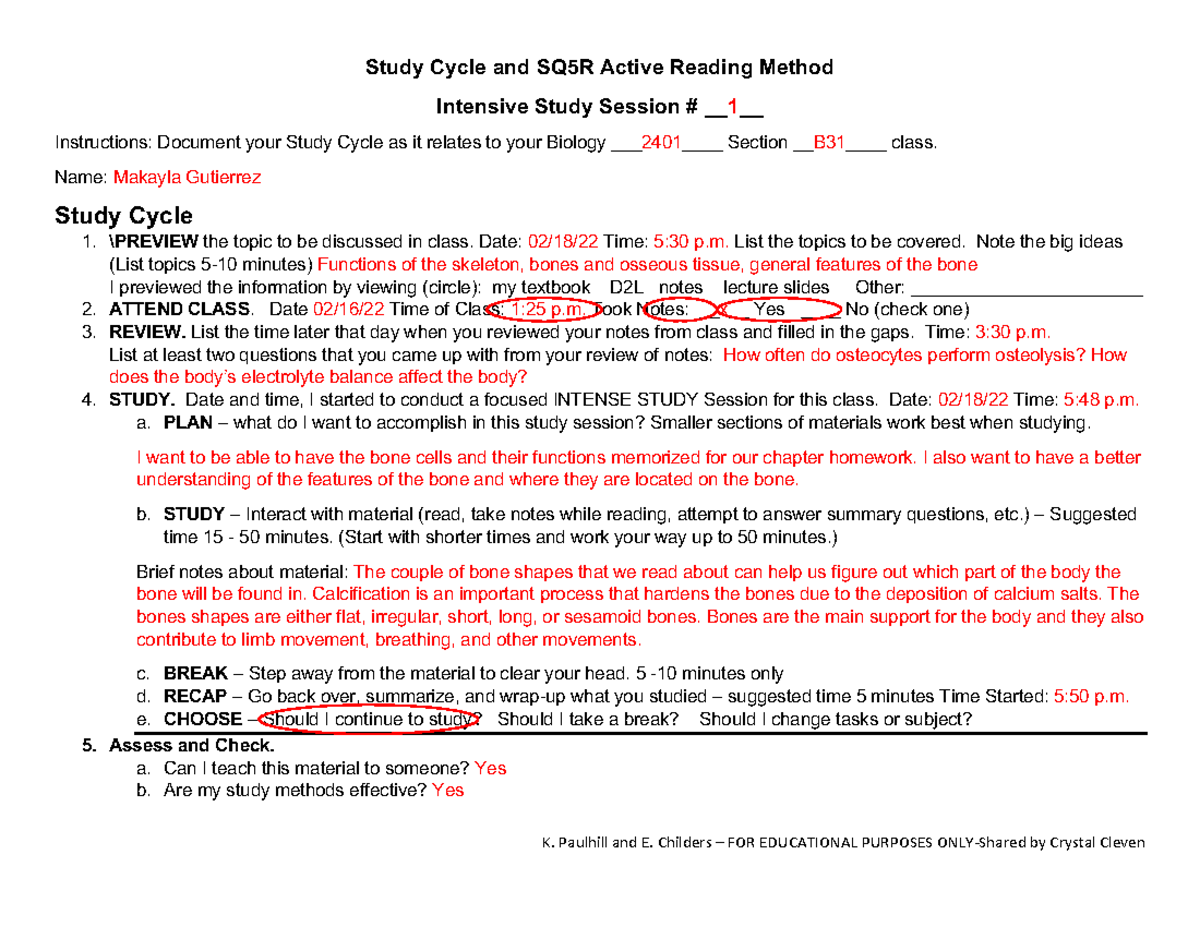 Study Cycle and SQ5R Active Reading Method - Student version - K ...
