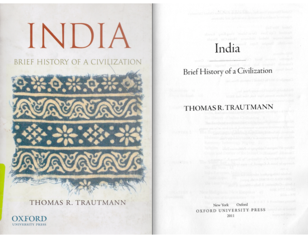 Trautmann Thomas India CH 1 Introduction for First Class - HIST 209 ...