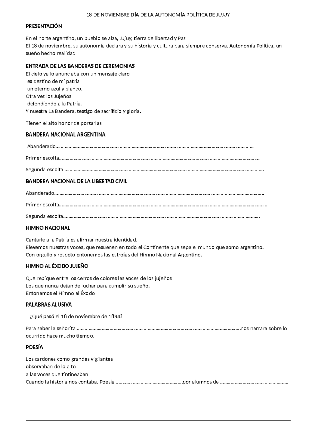 18 DE Noviembre DÍA DE LA Autonomía Política DE Jujuy - 18 DE NOVIEMBRE ...