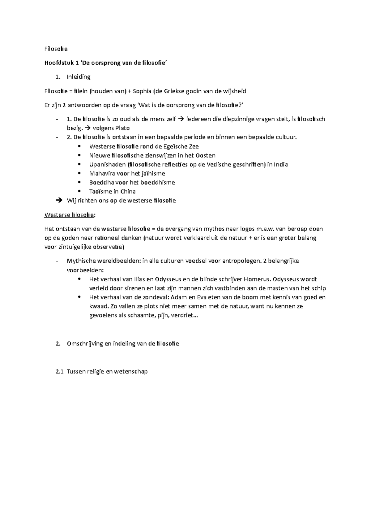Filosofie samenvatting Hogent - Filosofie Hoofdstuk 1 ‘De oorsprong van de filosofie’ Inleiding ...