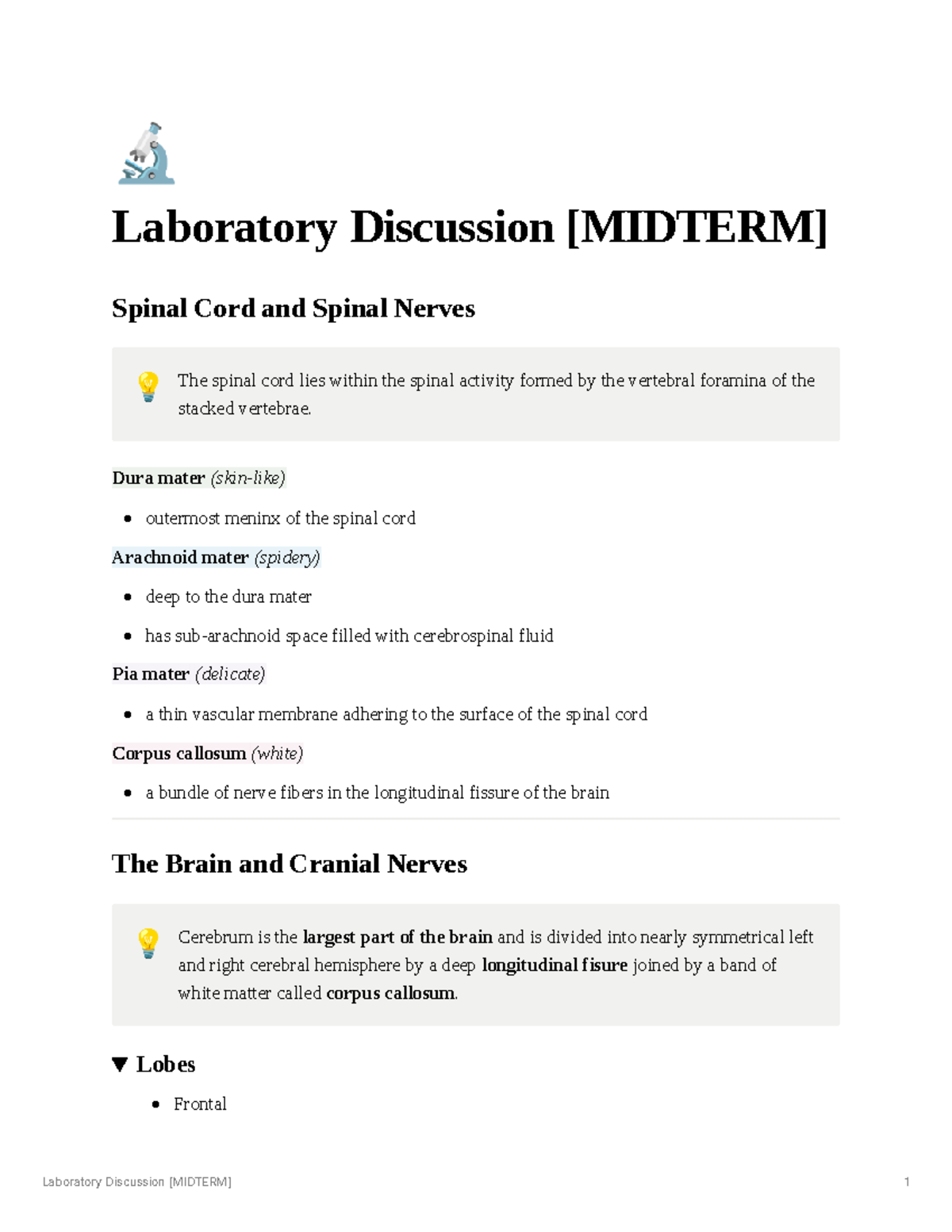 Midterm Discussion - 🔬 Laboratory Discussion [MIDTERM] Spinal Cord and ...
