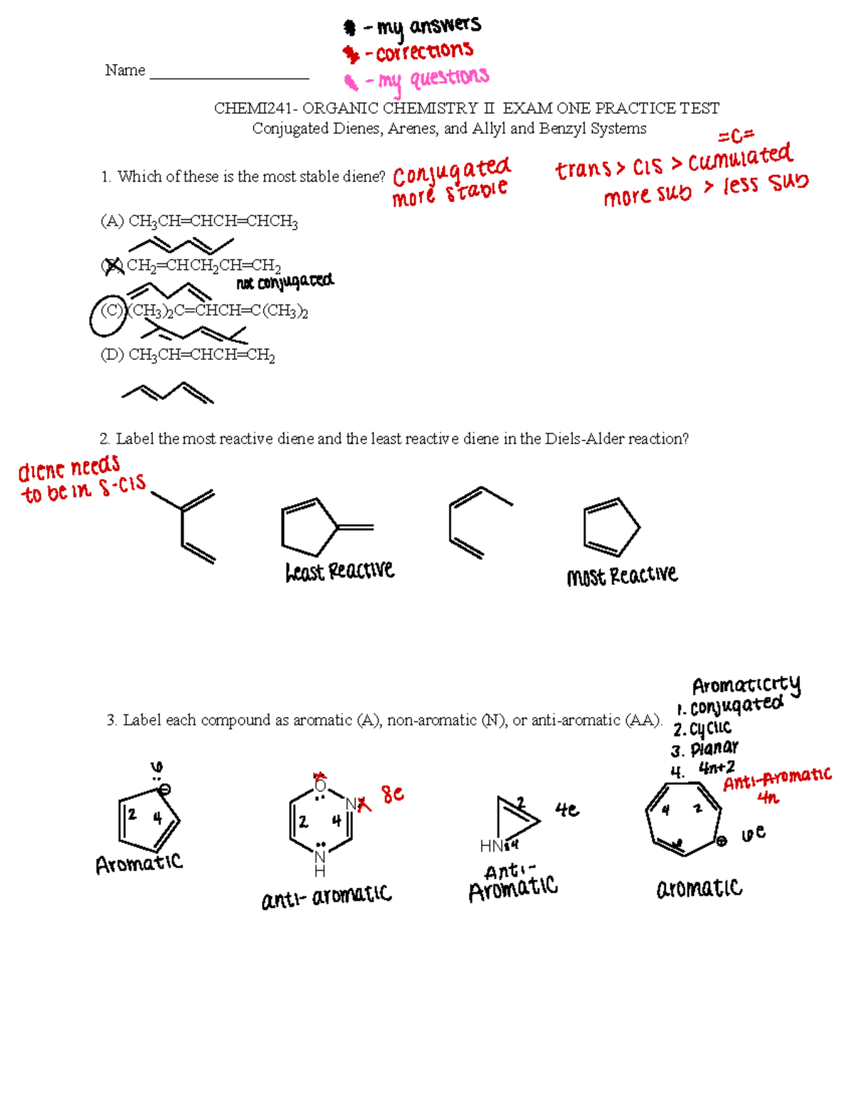 CHEM241 Practice EXAM 1 with answers - Name ...