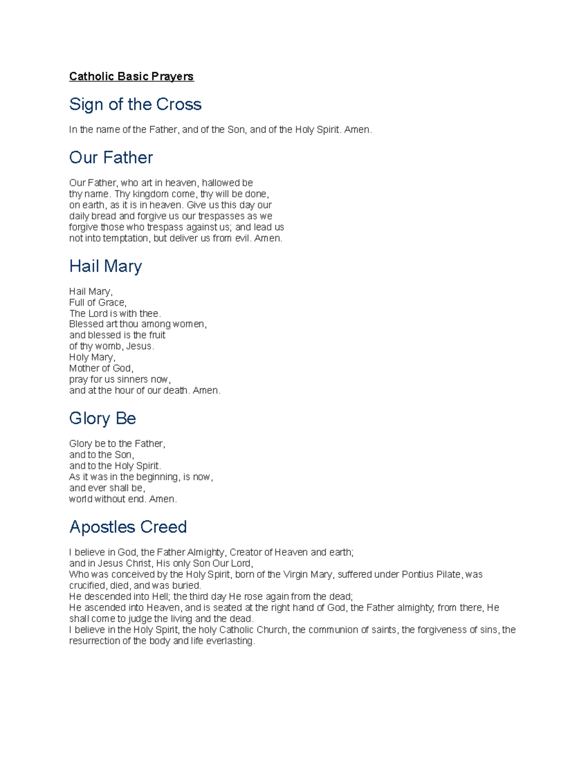To-print calculus - Catholic Basic Prayers Sign of the Cross In the ...