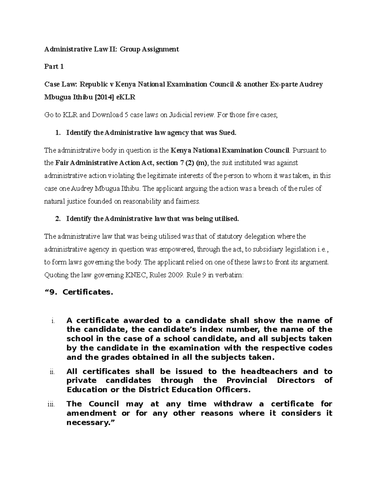 Administrative Law II group project-1 - Copy - Administrative Law II ...