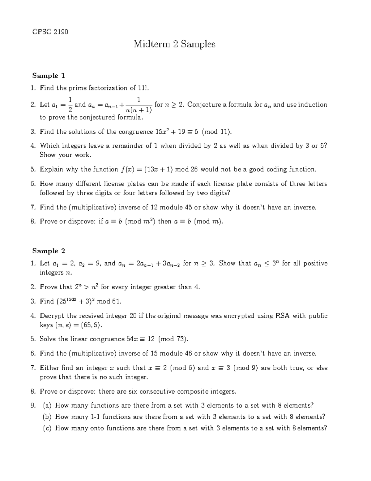 Midterm 2 3 November 2018, questions - CPSC 2190 Midterm 2 Samples ...