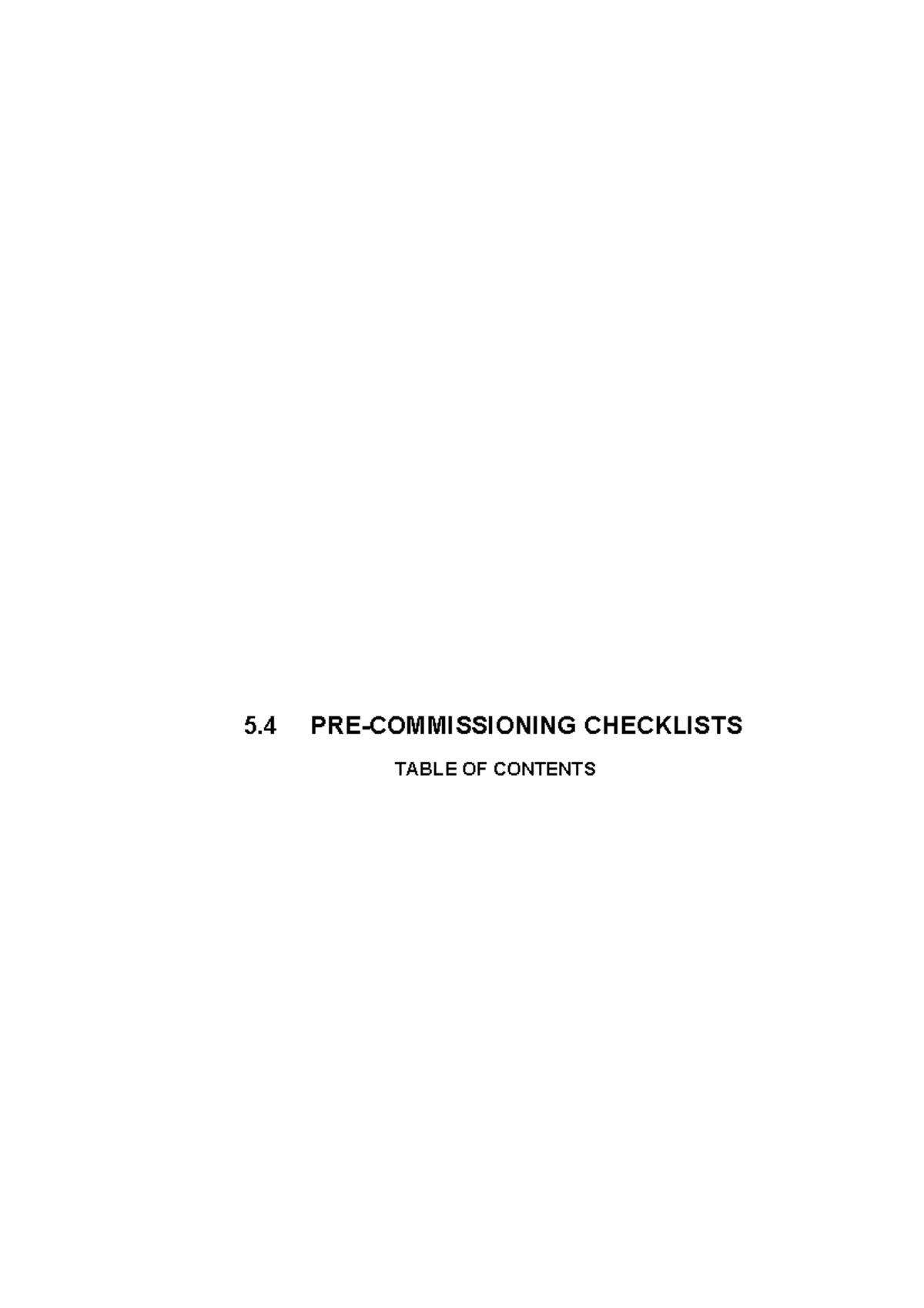 PRE- Commissioning Checklists - 5 PRE-COMMISSIONING CHECKLISTS TABLE OF ...