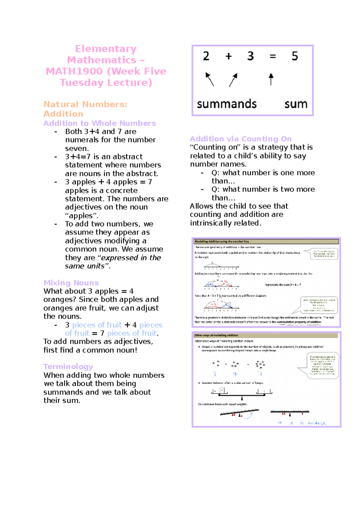Week Five Lectures (Tuesday and Friday) - Elementary Mathematics ...