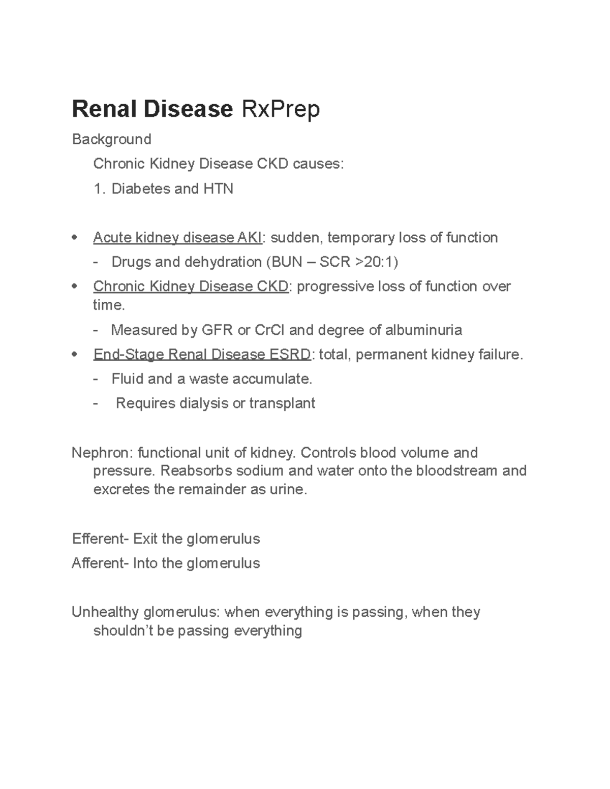 Renal Disease Rx Prep - Renal Disease RxPrep Background Chronic Kidney ...