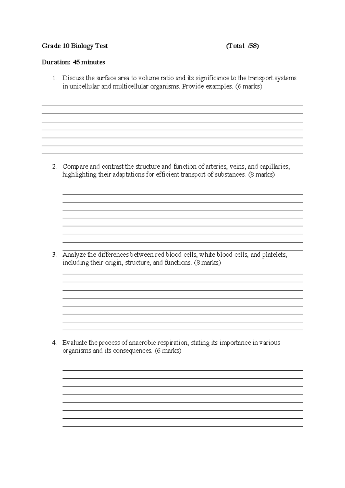 Grade 10 Biology Test - test for practice - Grade 10 Biology Test ...