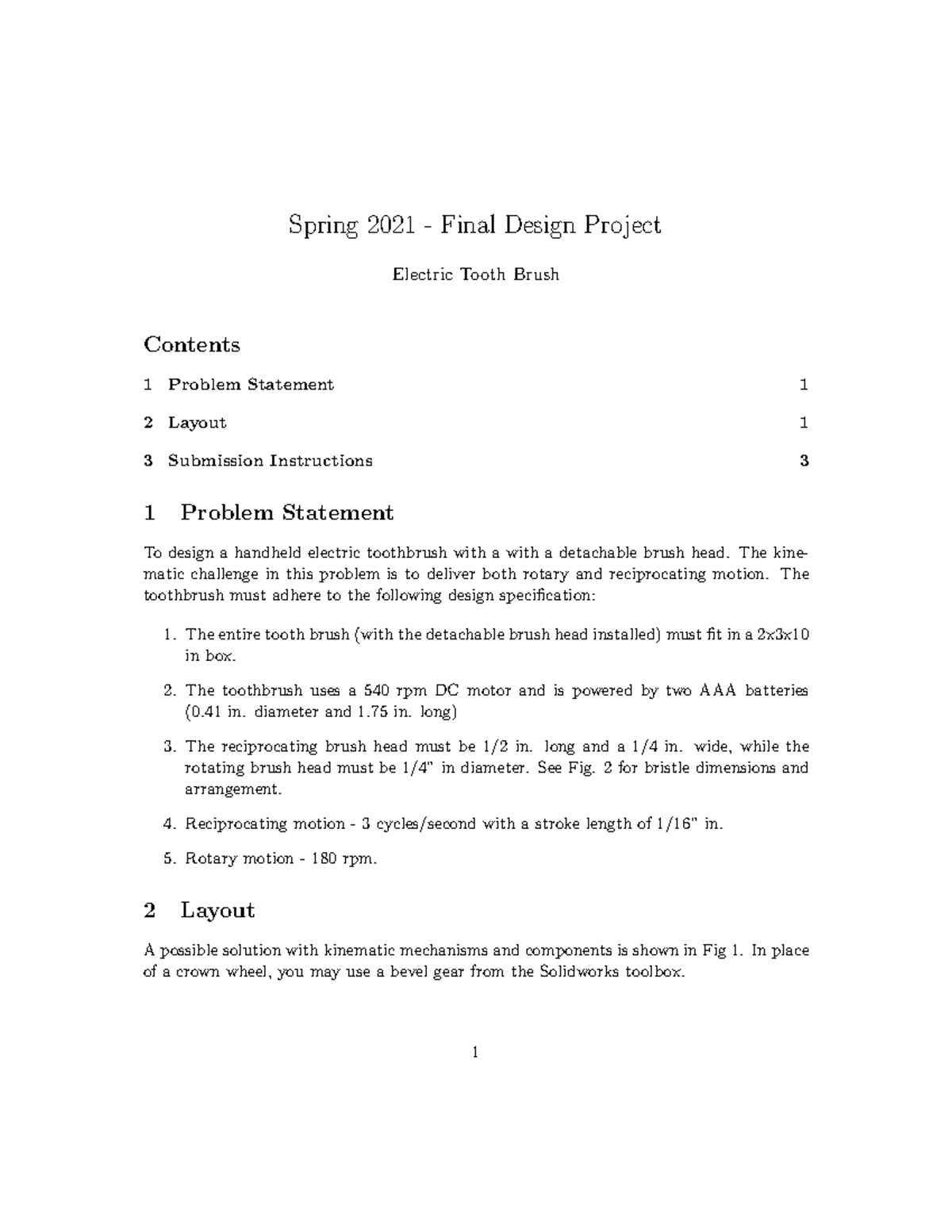S21 Final Project - Spring 2021 - Final Design Project Electric Tooth Brush Contents 1 Problem ...
