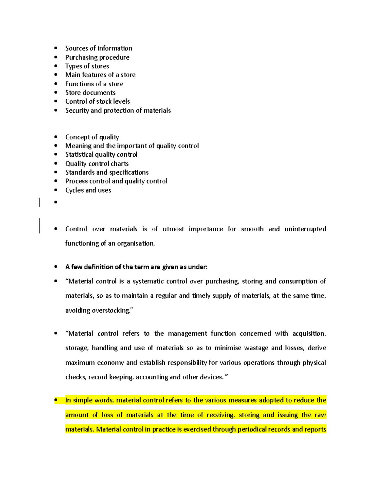 Material control - for revision - Sources of information Purchasing ...