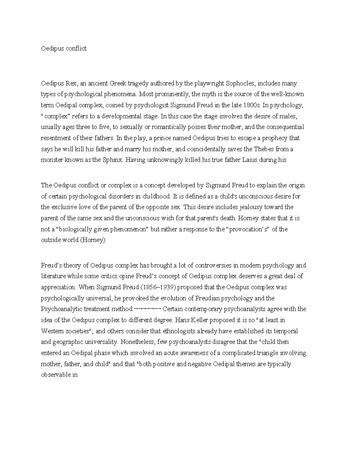 Oedipus conflict - written assignment - Oedipus conflict Oedipus Rex ...