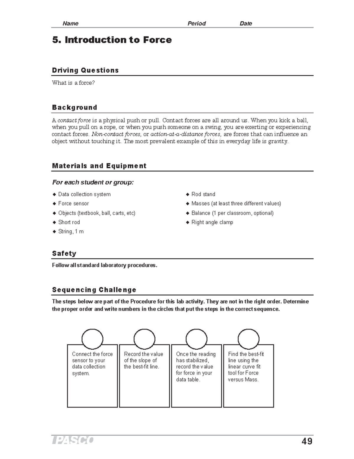 Forces Lab - Spring Scale Lab - Name Period Date 49 5. Introduction to ...