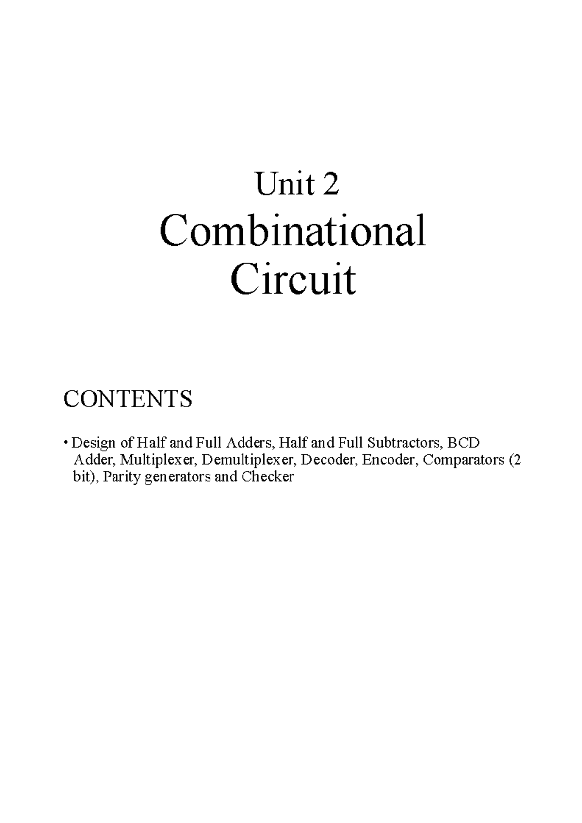 Https:%2Flearning.dypiu.ac - Unit 2 Combinational Circuit CONTENTS Design of Half and Full ...