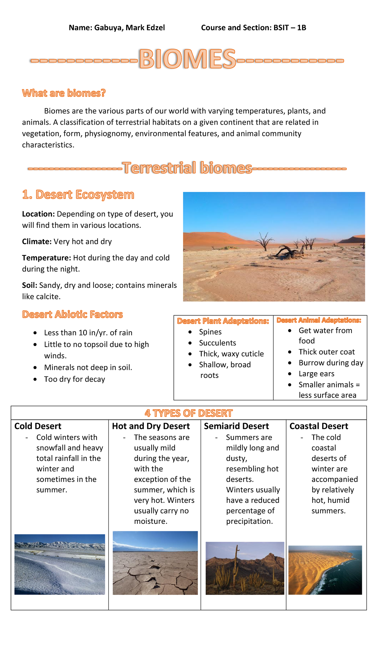 PPT8 Lecture Biomes - Name: Gabuya, Mark Edzel Course and Section: BSIT ...