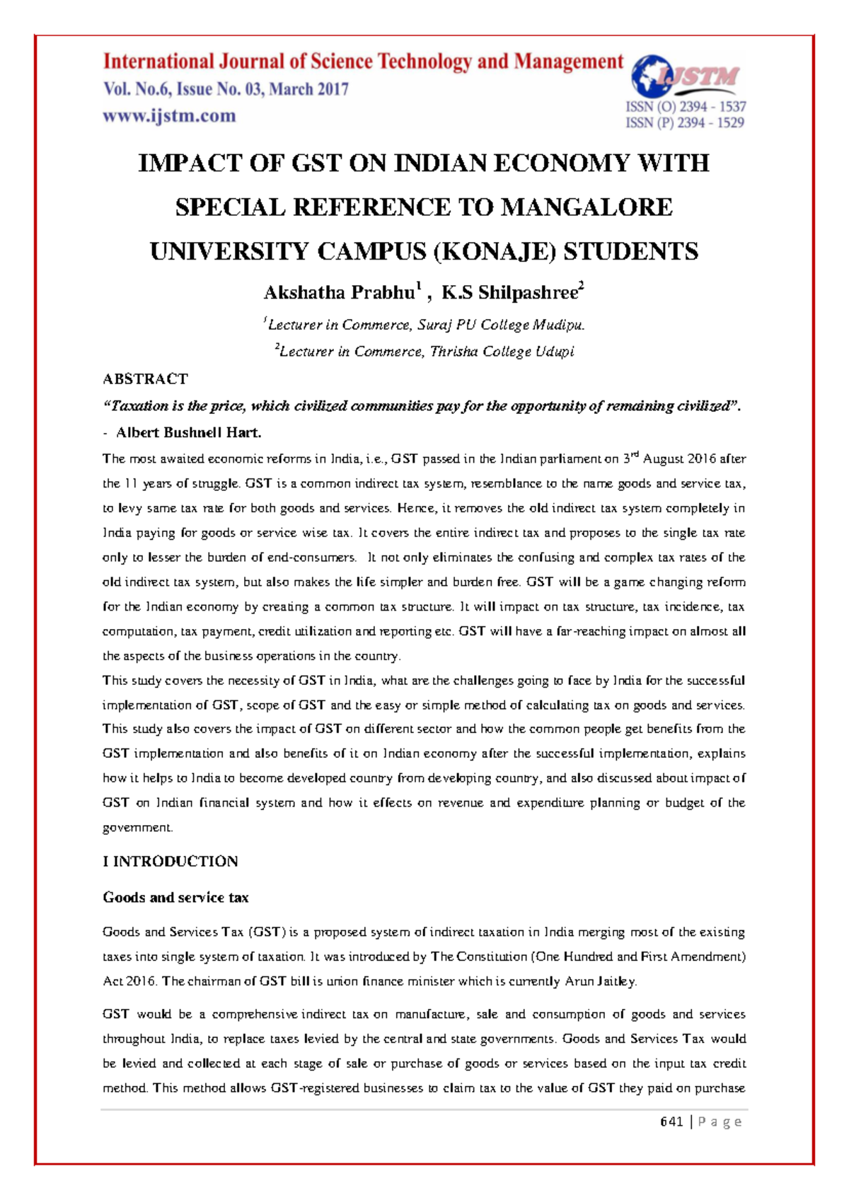 Hgggf - IMPACT OF GST ON INDIAN ECONOMY WITH SPECIAL REFERENCE TO ...