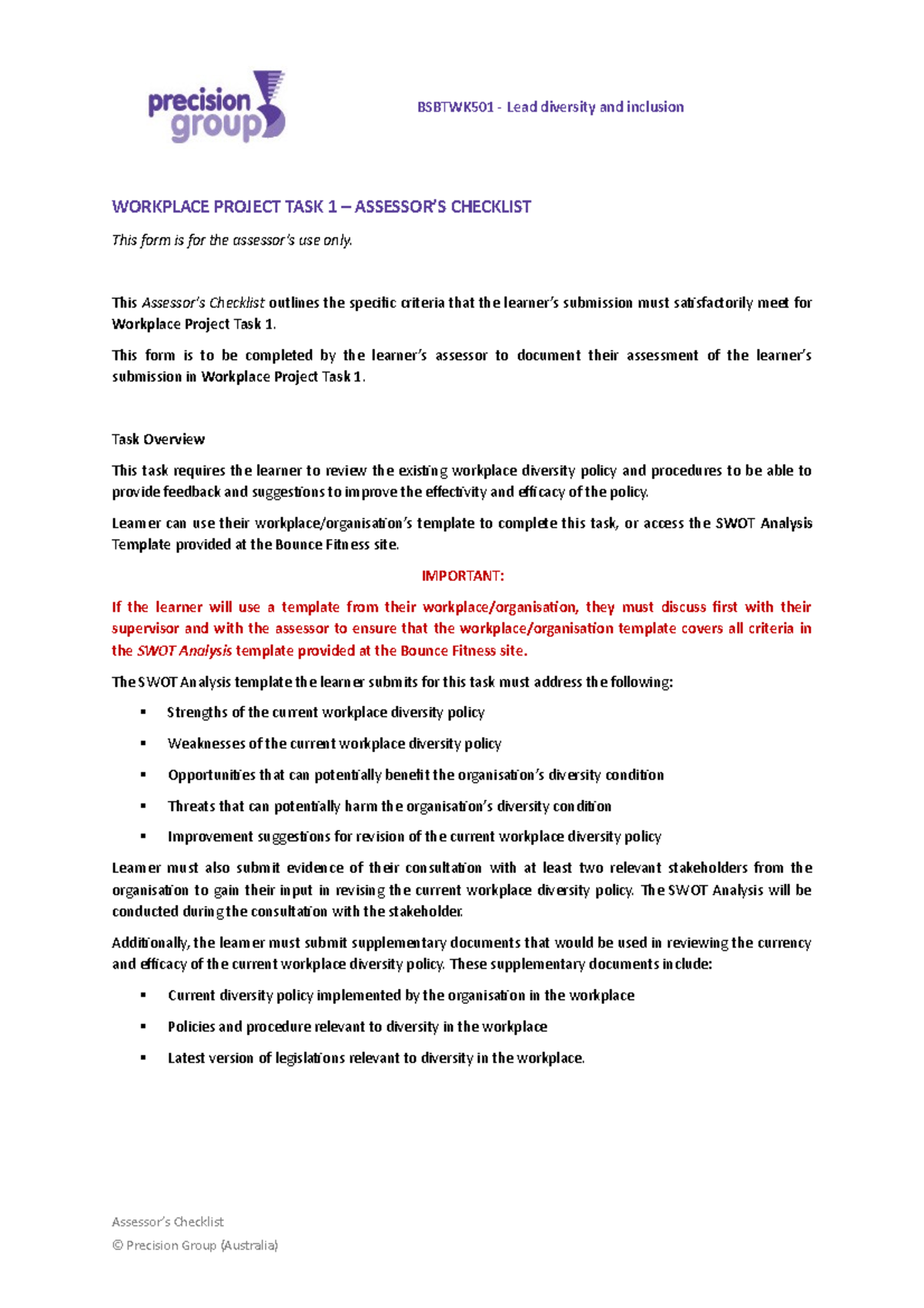 Bsbtwk 501-Workplace-Project-Task-1-Assessors-Checklist-v1.0 lecture ...
