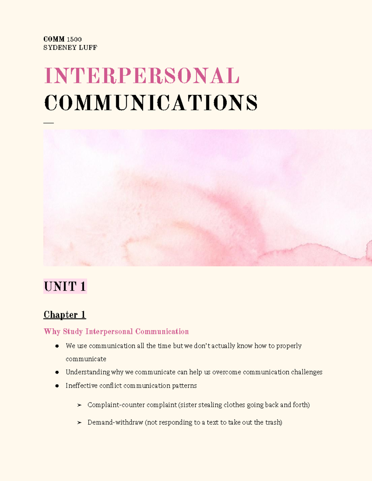 Comm Notes 🗣️💞 - COMM 1500 SYDENEY LUFF INTERPERSONAL COMMUNICATIONS ...