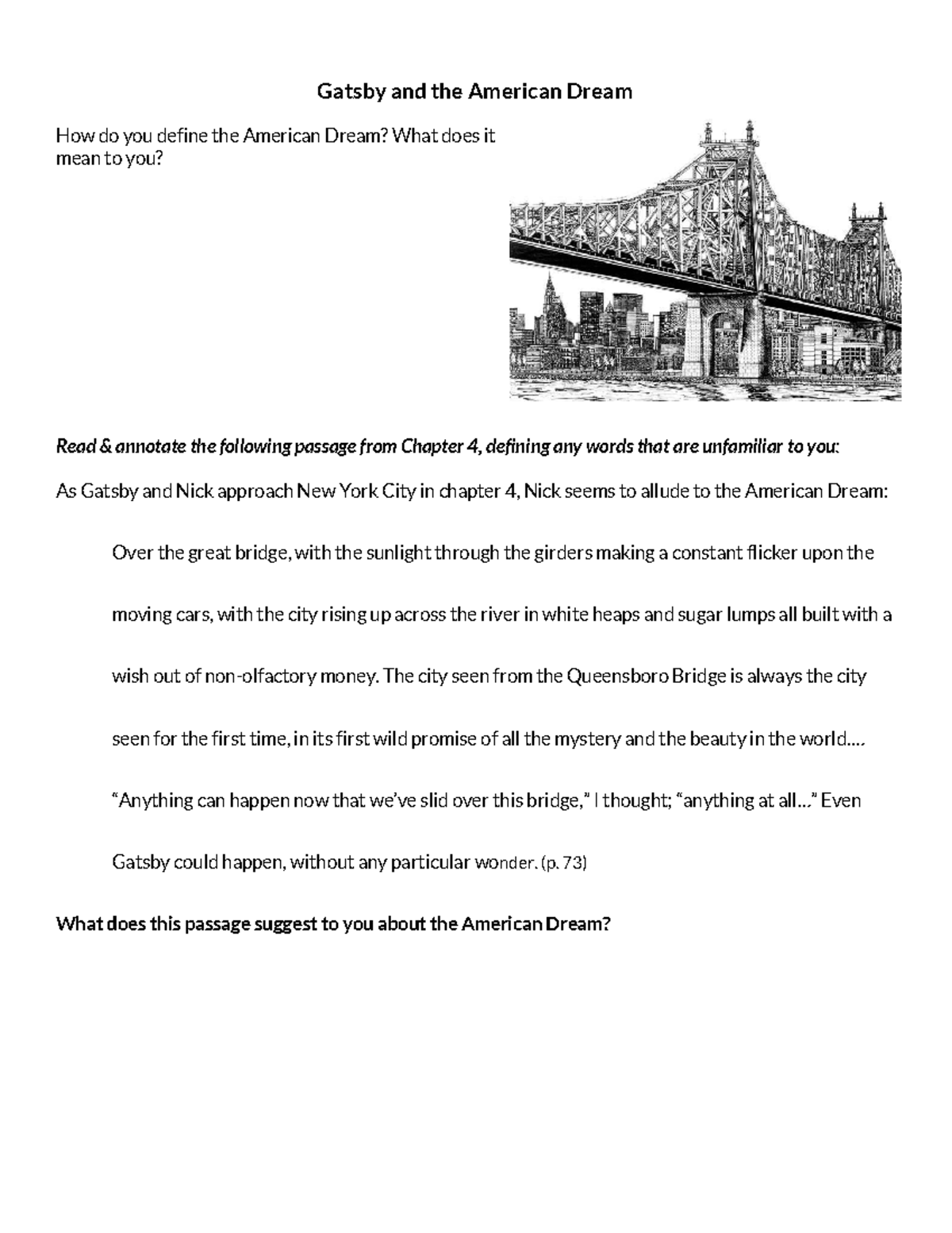 The Great Gatsby (Ch. 4-6) - Gatsby and the American Dream How do you ...