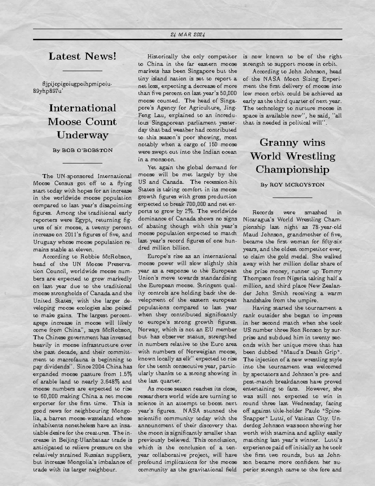 Newspaper - information - 24 MAR 2024 Latest News ...