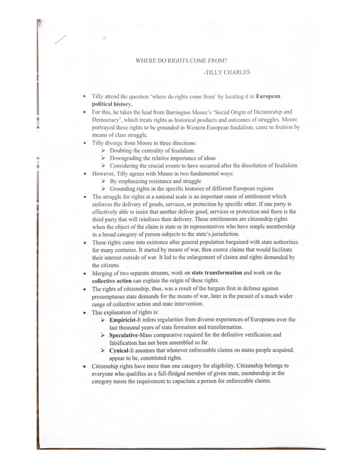 Where DO Rights COME FROM Charles Tilly - Political Sociology - Studocu