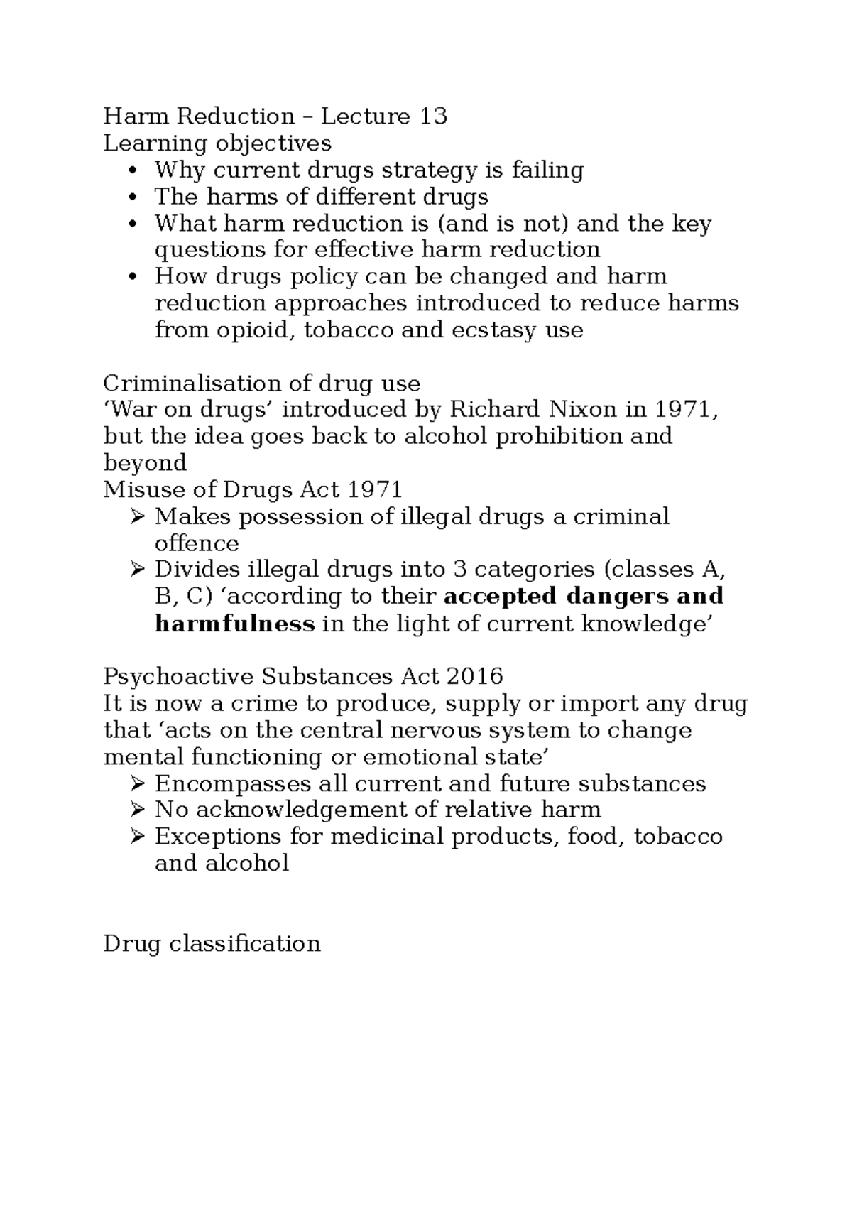 Harm Reduction – Lecture 13 - Harm Reduction – Lecture 13 Learning ...